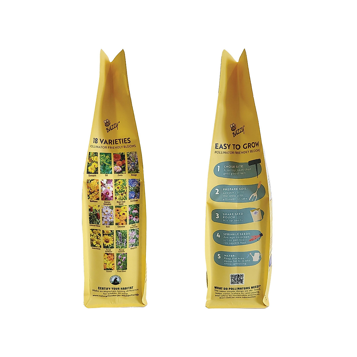 BUZZY Wildflower Pollinator Seed Mix (1lb Bag), 18 Pollinator-Friendly Varieties, Protect The Pollinators & Save The Planet, Coneflower, Sunflower, Calendula, Cosmos, & More, Growth Guaranteed