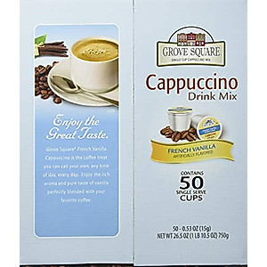 Grove Square Cappuccino Pods, French Vanilla, Single Serve, 50 Count (Pack of 1) - Packaging May Vary