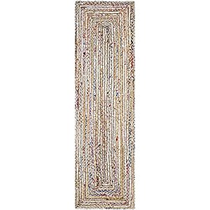 4x4 5x5 6x6 3x5 4x6 5x8 Rainbow Jute Runner Rug, Indian Handmade Casual Cotton and Jute Mix Rug for Home Decor Braided Area Rug Bohemian Style Carpet in Multi Sizes (4x6 Area Rug)