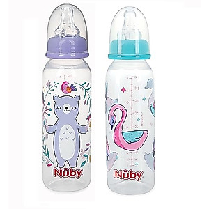 Nuby Printed Non Drip Standard Bottle, Colors May Vary, 2 Count