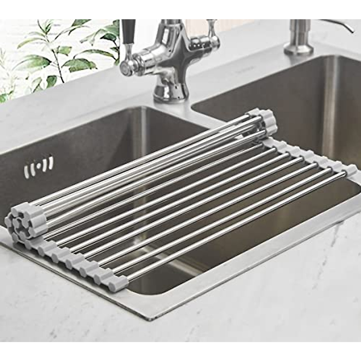 Ahyuan Roll up Dish Drying Rack Over The Sink Dish Drying Rack Dish Rack Over Sink Rolling Rack Dish Racks for Kitchen Counter (11.8''Wx17.8''L, Warm Grey)