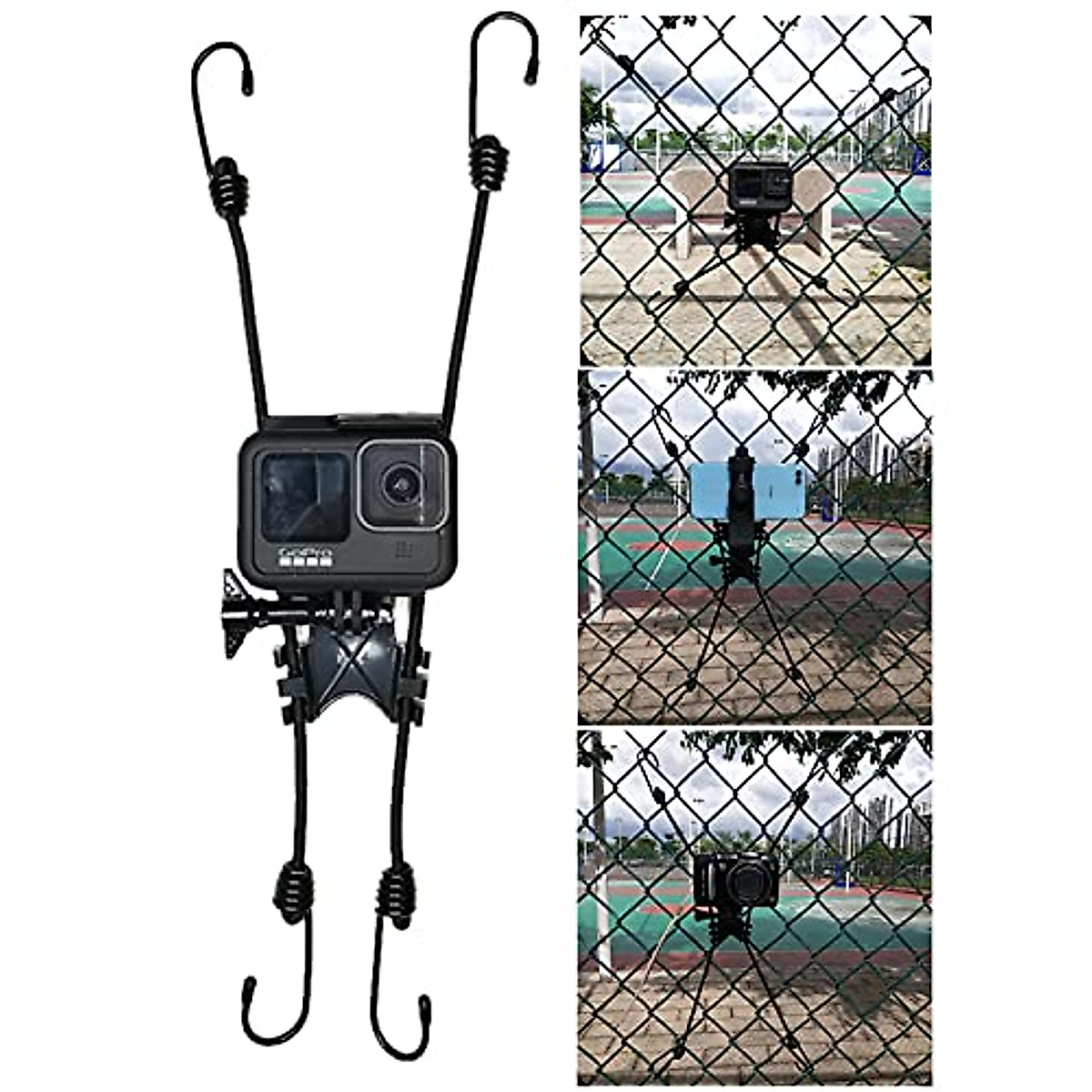 Phone and Action Camera Chain Link Fence Mount with Clip Holder Compatible with iPhone Samsung GoPro DJI OSMO AKASO,Suitable for Recording Baseball Softball and Tennis Games
