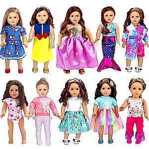 WONDOLL 18-inch Doll Clothes and Accessories - 10 Sets Compatible with 18-inch-Dolls Outfits Christmas Birthday Gift for Little Girls