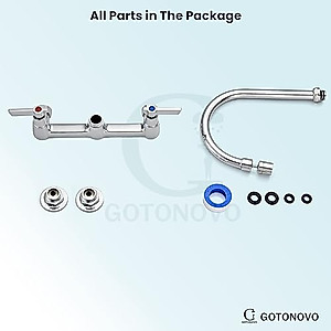 gotonovo Polish Chrome 8 Inch Center Wall Mount 360 Degree Swivel Spout Double Handles Kitchen Sink Faucet Kitchen Commercial Sink Utility Laundry Sink Mixer Tap