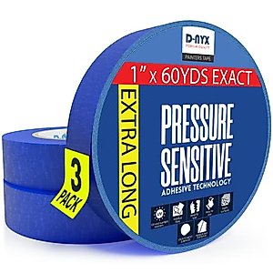 Professional Painters Tape 1inch x 60 Yards | Sharp Edge Line Technology Residue-Free MultiSurface Painter Tape | Automotive Refinish Paper Masking Paint Rolls for Wall Art Renovation (3 PACK -BLUE)