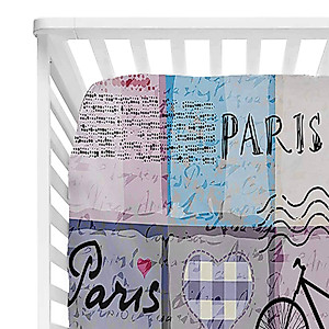 Paris Fitted Crib Sheet,Grunge Textured Retro Collage of Paris with Famous Object Eiffel Tower Europe Theme Microfiber Silky Soft Toddler Mattress Sheet Fitted,28"x 52"x 8'',Baby Sheet for Boys Girls