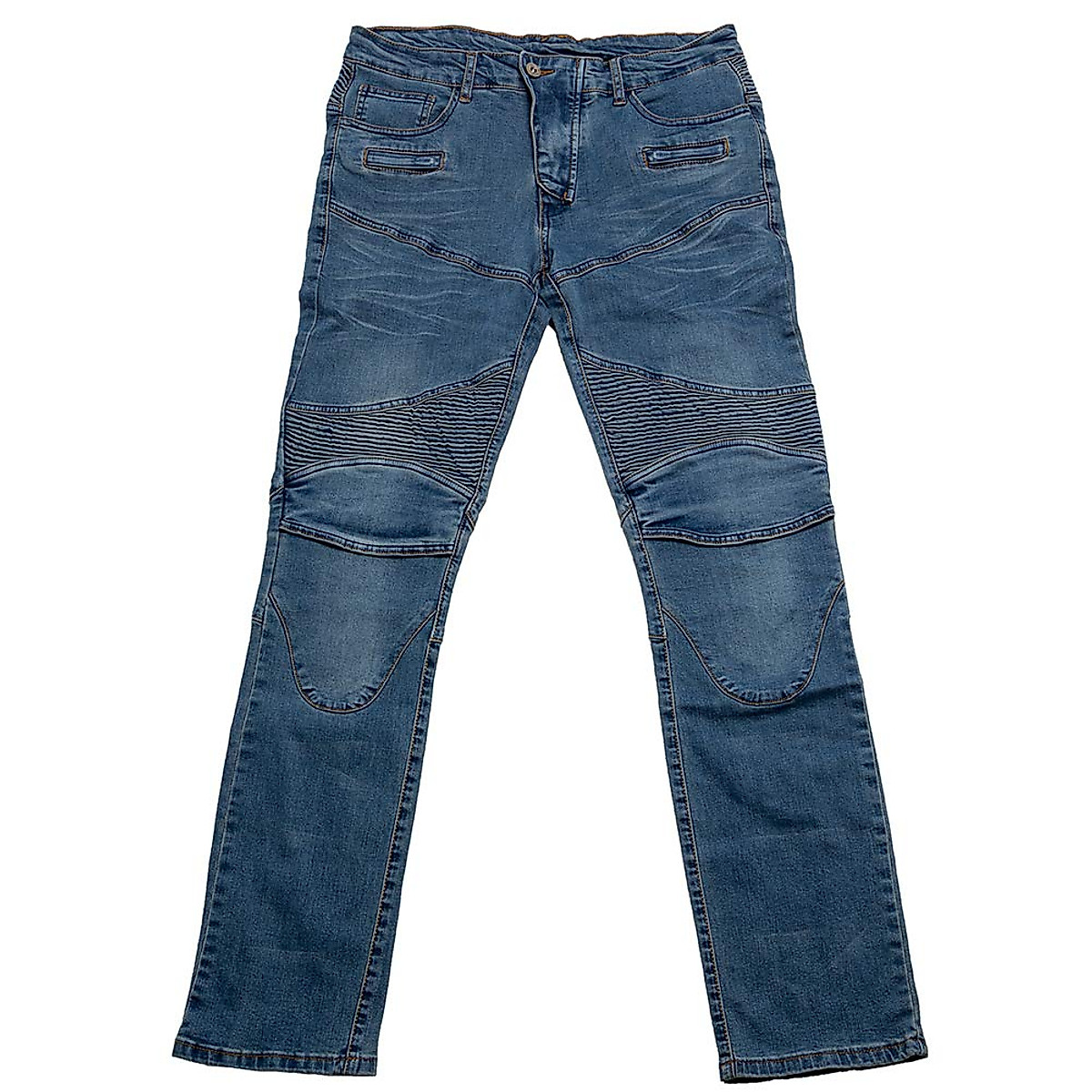 Motorcycle Riding Jeans Armor Racing Cycling Pants with 4 Knee Hip Protective Pads (XL=34, Blue)