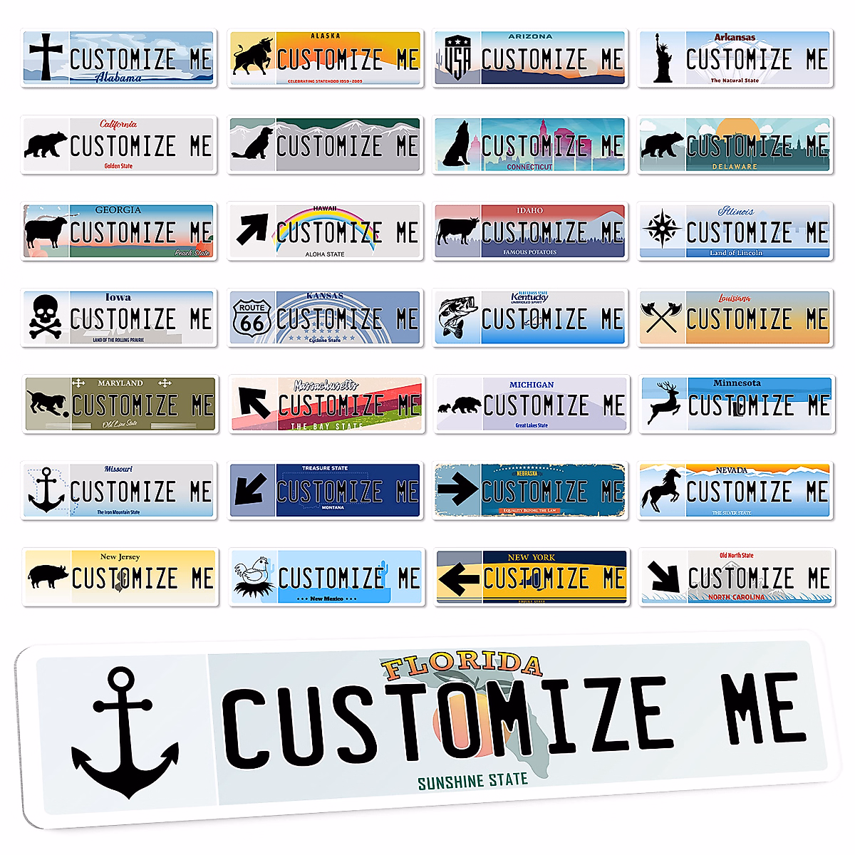 Custom Street Signs with Text & Icon - 30 Icons, 50 States - Personalized Florida Metal Street Sign, 2 Sizes, 13X4" or 18X4" - UV Protected Aluminum Signs with Florida Themed Background