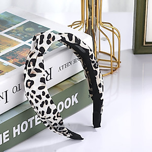 Funtopia Fashion Headbands for Women Girls, 10 Pcs Knotted Pearl Wide Top Knot Turban Hair Bands/ Hoops Vintage Velvet Leopard Print