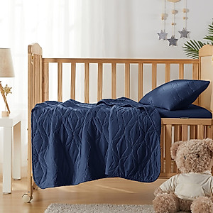 Clara Clark Toddler Bedding Set, All Season Toddler Quilts, 3PC Bedspread Coverlet Set - Ultra Soft and Breathable Kids Bedding, Navy Blue