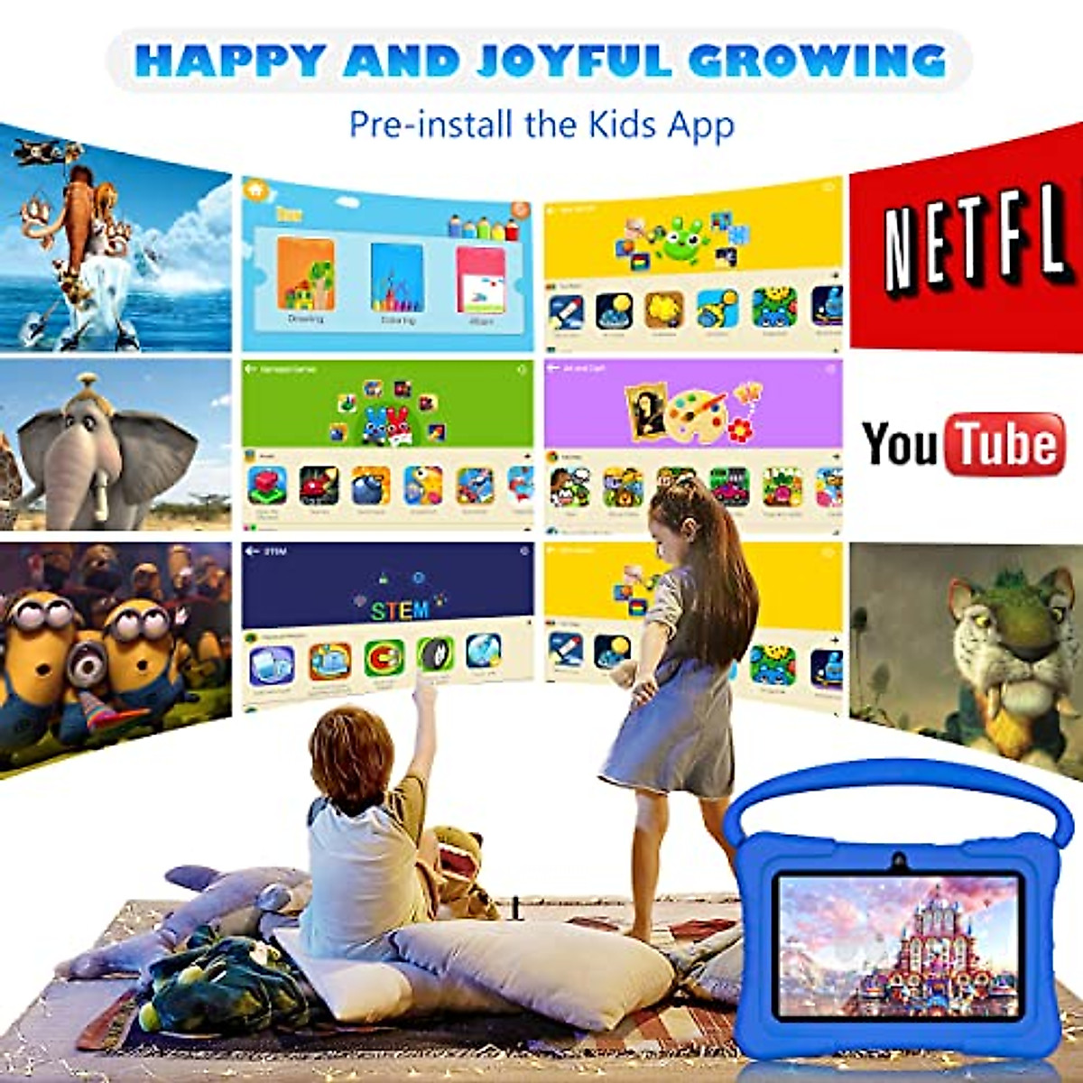 Tablet for Kids, Kids Tablet, 7 Inch Kids Tablets 32GB ROM 3GB RAM Android11 Tablet for Kids 3-14 with 2.4G Wifi, Gms, Eye Protection, Educational, Parental Control, Tablet with Silicone Case blue
