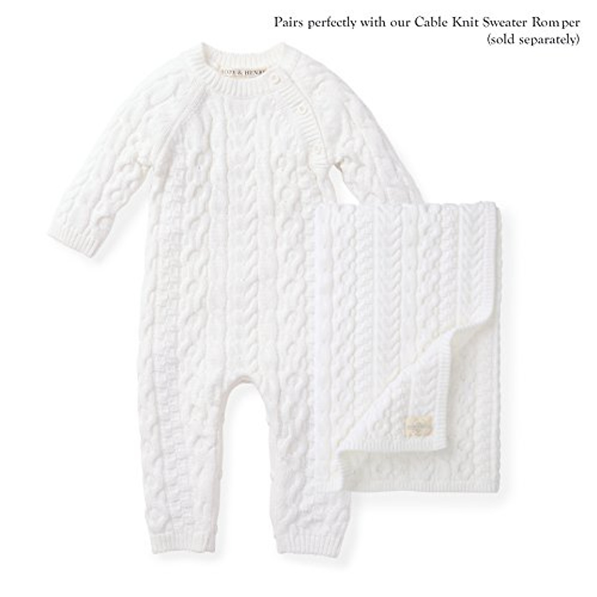 Hope & Henry Layette Ivory Cable Organic Cotton Blanket 31"x31"