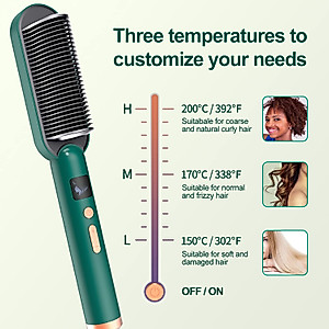 Hair Straightener Brush - 30S Fast Heating Ceramic Hair Straightener Comb & Iron with 3 Temp Settings & Anti-Scald for Women's Hair 5 inches and Above