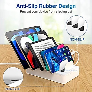 ZXSWONLY Charging Station for Multiple Devices, 50W 6 Ports USB Charging Station Organizer with 6 Cables Compatible with Cellphone, Tablet, Kindle, and Other Electronic (White)