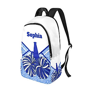 CUXWEOT Personalized Cheerleader Blue Backpack with Name Custom Travel Bag for women Men