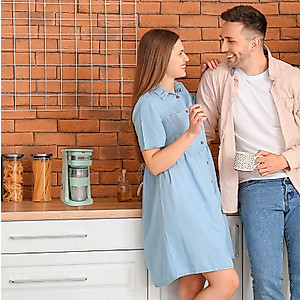 Mixpresso Personal Single Serve Coffee Maker & 14oz Travel Mug, Drip Coffee Brewer & Tumbler, Auto Shut Off & Reusable Filter, Green Coffee Maker Compatible with Coffee Grounds