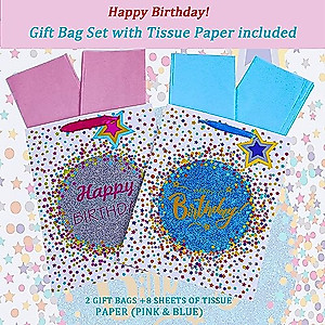 Elephant-package 2Pcs 12.6" Large Dots Birthday Gift Bags with Tissue Papers for Kids, Boys, Girls, Party Favor, Baby Shower