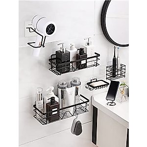GOJUSO 6-Packs Bathroom Shower Shelves 2 Size Caddy Hair Dryer Holder Wall Mounted Toothbrush Holder Phone Stand for Desk No Drilling Hanging Wall Mount Bathroom Accessories