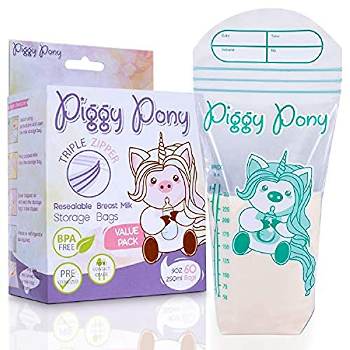 60 Triple Zipper Reusable Resealable 9oz BPA Free Breast Milk Storage Bags