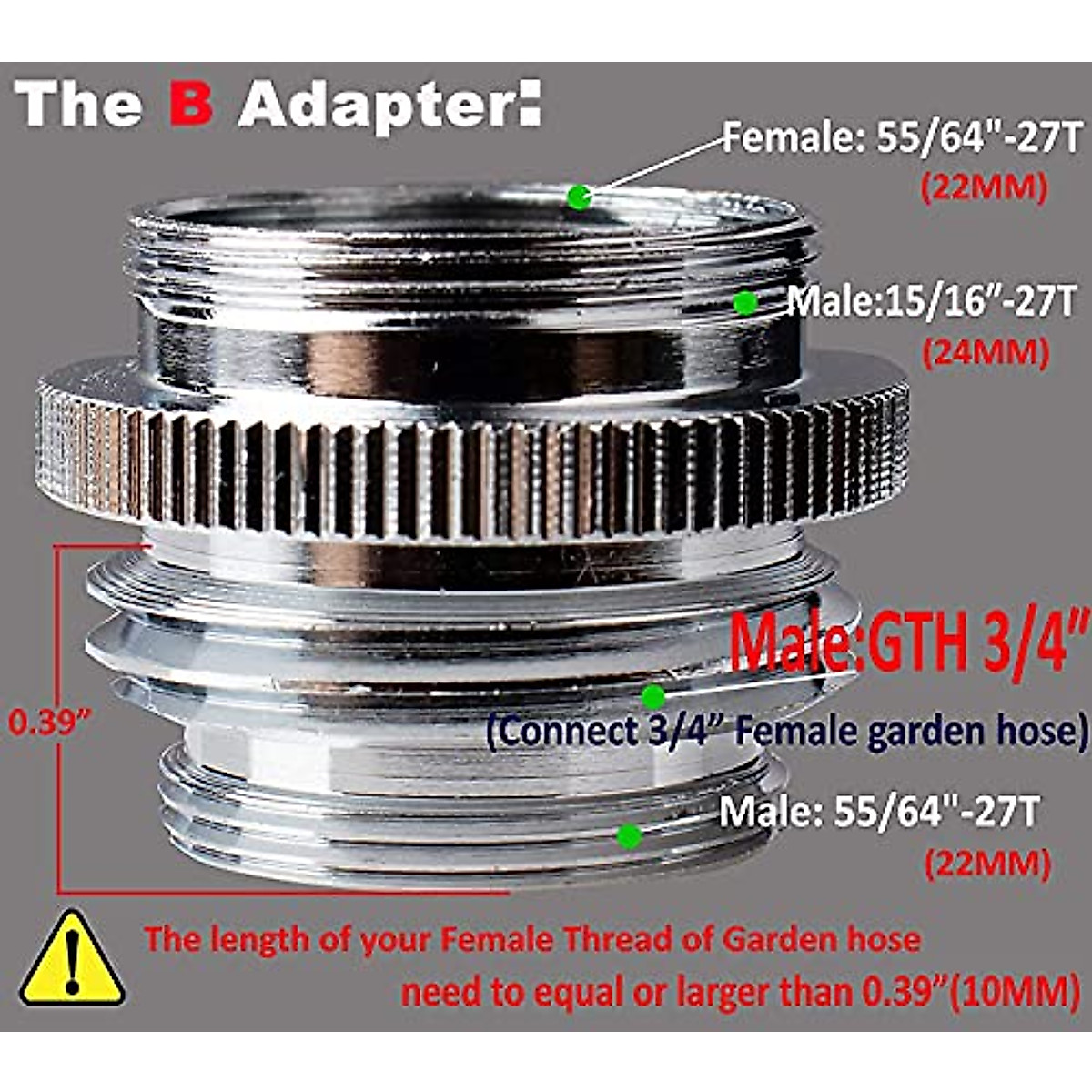 WHK Faucet to Hose Adapter,Multi-Thread Garden Hose Adapter,Kitchen Sink Faucet Adpater to Garden Hose,Brass Bathroom Aerator Adapter for Male to Male and Female to Male,Chrome,2-Pack (AxB)