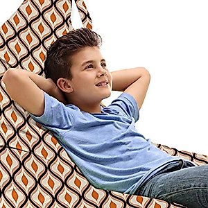Lunarable Brown and Orange Lounger Chair Bag, Illustration of Vertical Wavy Motifs, High Capacity Storage with Handle Container, Lounger Size, Pale Peach Orange