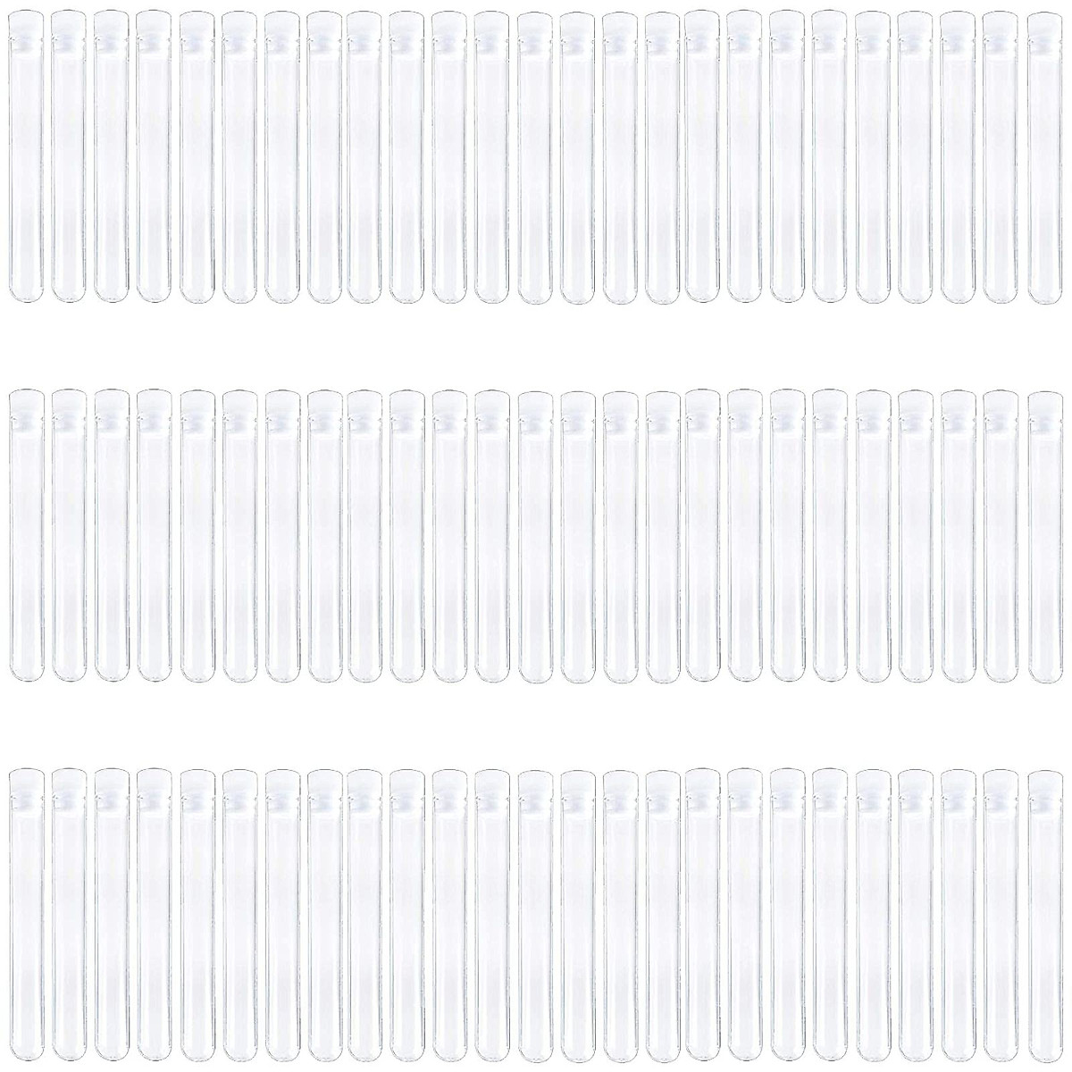 75-Pack Plastic Test Tubes with Lids - 12.5 x 98 mm Clear Plastic Vials, 7.5ml Sample Tubes for Craft, Scientific Experiment
