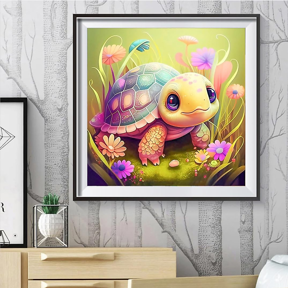 ijbnhd Turtle Diamond Painting Kits,Diamond Art Kit,Cute Turtle Paint by Numbers for Adults Beginner 5D Diamond Painting Kits for Adults Full Drill Round for Wall Decor12x12in