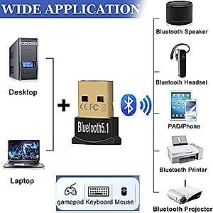 USB Bluetooth Adapter for PC, Warmstor Bluetooth 5.1 Dongle Receiver Support Windows 11/10/8.1/8/7 for Desktop, Laptop, Bluetooth Headsets, Speakers, Keyboard, Mouse, Printer