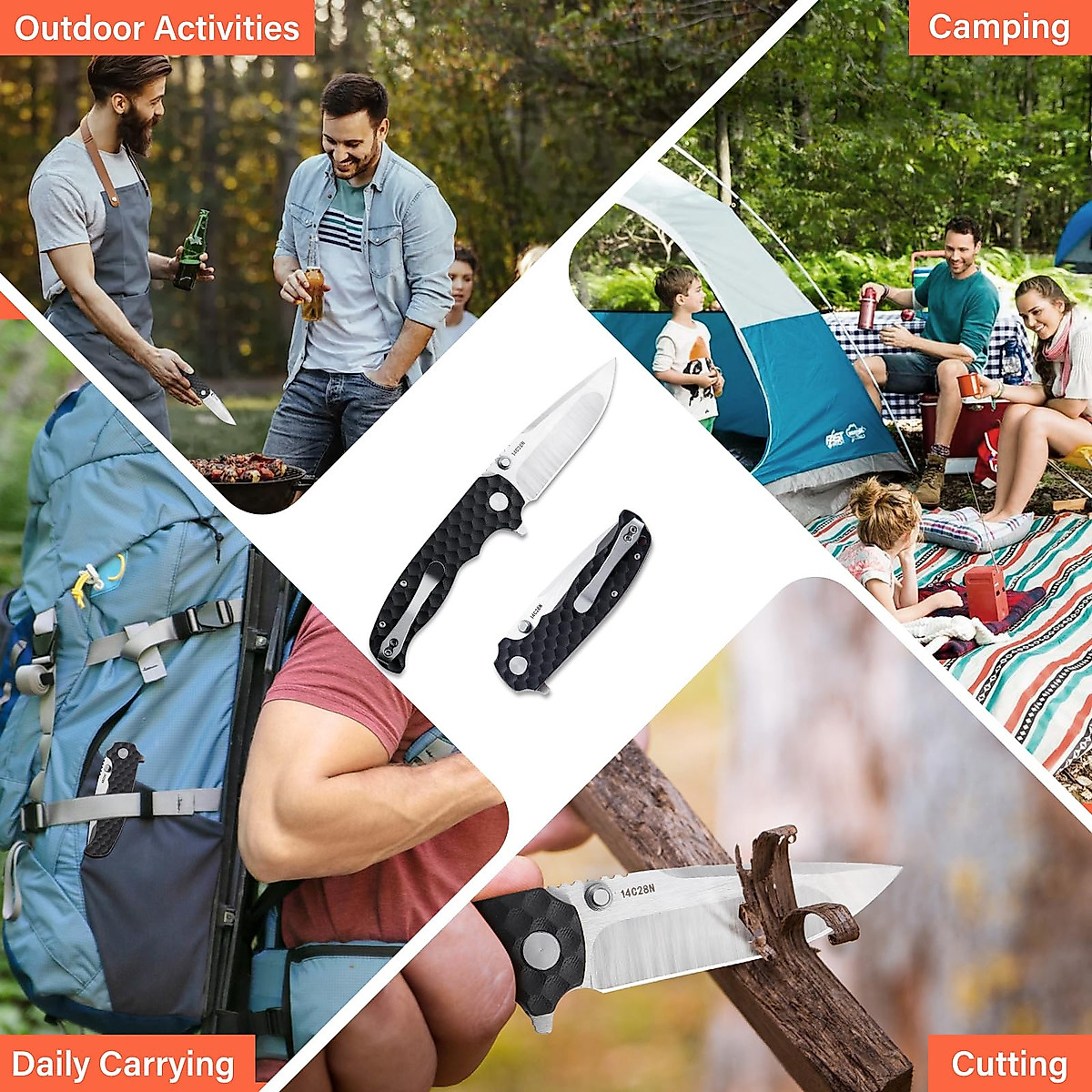 Monikala Pocket Knives & Folding Knives, 3.4" G10 Pocket Knife Set, Liner Lock Pocket Knife, 14C28N Blade, Superior Pocket Knife for Women Man, Folding Pocket Knife for Chritmas Gift