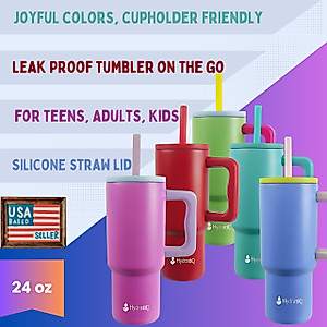 24 oz Insulated Tumbler Kids with Handle, Spill Proof Kids Water Bottle, Leak Proof Cup with straw Lid, Women, Teen, Toddler, Adults, Children Tumbler