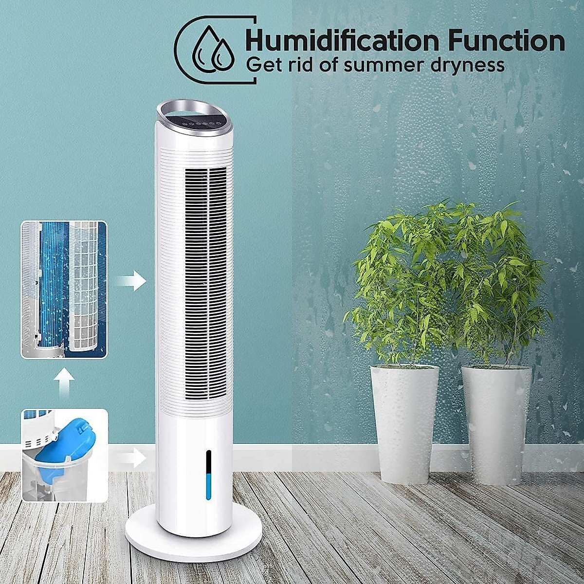 Air Choice Evaporative Cooler, 40" Portable Tower Fan with 70° Oscillating for Big Space, 3 Speeds & Modes, 8H Timer, 2 Ice Packs, Removable Water Tank, Portable Swamp Cooler with LCD Panel & Remote