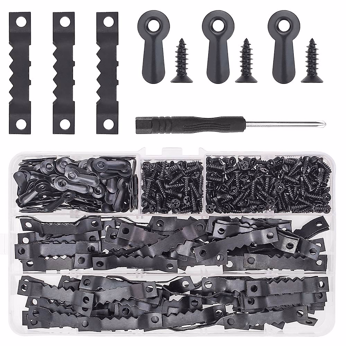 Powlankou 200 Piece Picture Hanger Kit, Including 100 Sawtooth Picture Frame Hangers and 100 Frame Turn Buttons with Screws