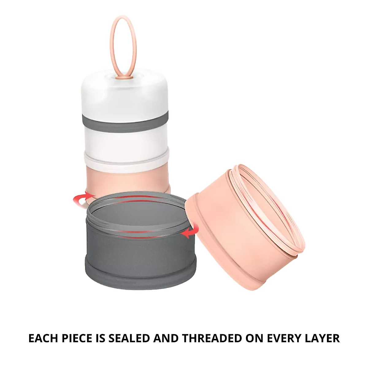 Ultra Diet Portion Control Container Set, Stackable and Detachable, Leak-Proof, Ideal for Weight Control or Storing Food, Snacks or Protein Powders, Bariatric Friendly, 6 Pieces Total (Pink-Gray)