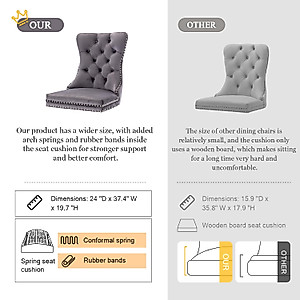 Virabit Tufted Dining Chairs Set of 6, Velvet Upholstered Dining Chairs with Nailhead Back and Ring Pull Trim, Solid Wood Dining Chairs for Kitchen/Bedroom/Dining Room (Grey)