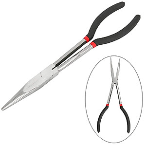 Amarine Made Long Needle Nose Pliers Set 11-inch Pliers 5-piece Set Nipper Bent Nose, Duckbill Pliers,End Cutting, Diagonal, Plug Cable Puller Reach Flat,45,90 Degree Angle, Straight,Curved Pliers