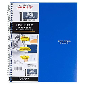 Five Star 06190 11" X 8-1/2" Graph Ruled 1 Subject Notebook Assorted Colors (Pack of 2)