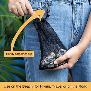 PALTERWEAR Mesh Drawstring Bag With Clip and Toggle Closure - For Watersports, Outdoor, Gym - Multi-Use Set of 4 (Black, 6 x 8 inch)