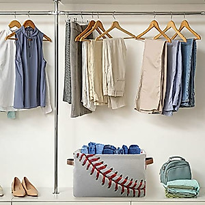 AUUXVA Sport Ball Baseball Storage Bins Basket, Baseball Print Collapsible Storage Cube Rectangle Storage Box with Handles for Shelf Closet Nursery Bedroom Home Office 1 Pack