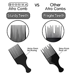 Boorika Afro Comb - Smooth & Sturdy Wide Tooth Plastic Hair Comb for Detangling & Styling, Black, 19x7 cm, Hair Comb for Men and Women (Pack of 1)