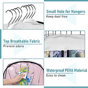 MISSLO 10" Gusseted All Clear Garment Bags for Hanging Clothes 60" Dress Bags for Gowns Long Fur Coat Closet Storage Covers, 3 Packs