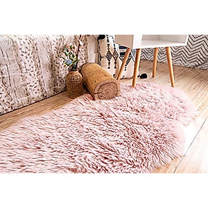 STAOLENE Ultra Soft Faux Fur Sheepskin Pink Bedside Rug Area Rug Indoor Fluffy Shag Washable Rug for Bedroom Floor Sofa Living Room