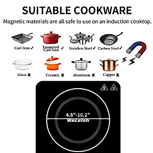 Weceleh Portable Single Induction Cooktop Hot Plate Countertop Burner Cooker 1 Burner, 1800W, 9 Power Levels, 10 Temp Levels, Timer, Auto-Shut-Off, Touch Panel, LED Display, Child Safety Lock, Black