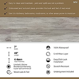 MSI Newlands 7 in. x 48 in. Luxury Vinyl Flooring, Rigid Core Planks, LVT Tile, Click Lock Floating Floor, Waterproof LVT, Wood Grain Finish, Goncalo Gray Dark, 1438.25 Square Feet
