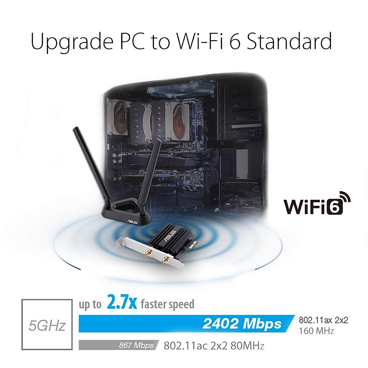 Asus AX3000 (Pce-AX58BT) Next-Gen WiFi 6 Dual Band PCIe Wireless Adapter with Bluetooth 5.0 - Ofdma, 2x2 MU-Mimo and Wpa3 Security,Black