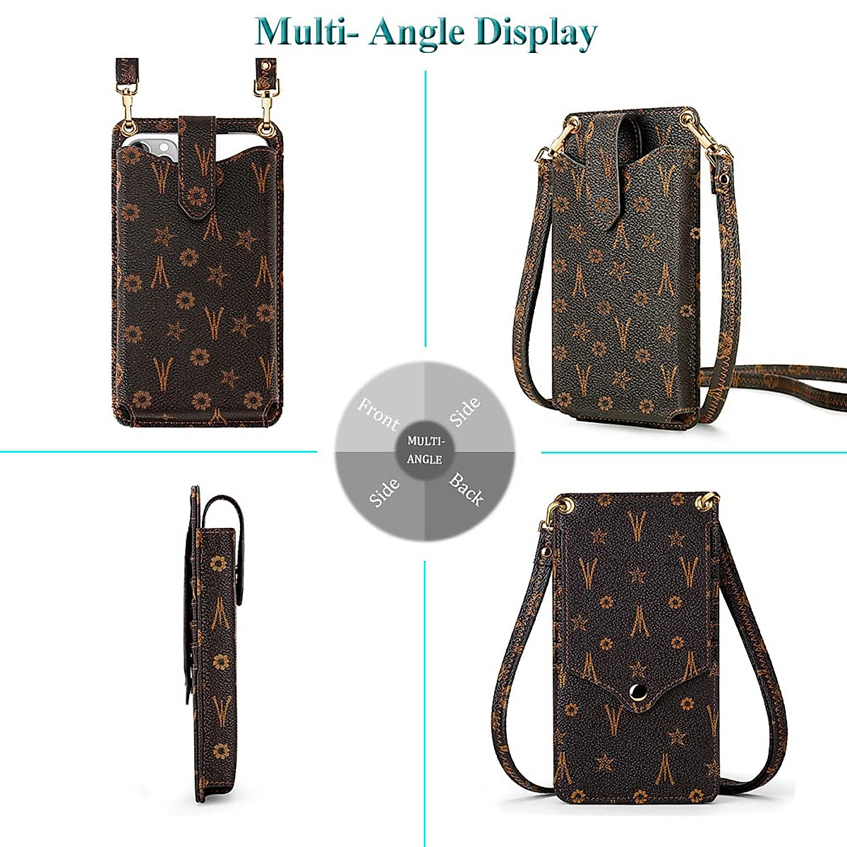 Peacocktion Small Crossbody Cell Phone Purse for Women, Lightweight Mini Shoulder Bag Wallet with Credit Card Slots (Brown Flora)