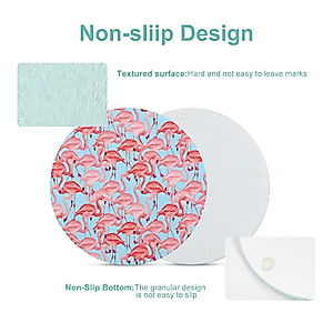 Tropical Pink Flamingo Glass Cutting Board Round Kitchen Decorative Chopping Blocks Mats Food Tray for Men Women
