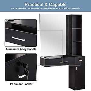 BarberPub Wall Mount Salon Station Hair Styling with Mirror Beauty Salon Spa Equipment Set 3026 (Right Shelf)…