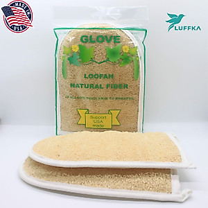Made in USA Loofah Shower Glove Exfoliating Natural Organic - Perfect Fit Pad for Your Hand- Woman/Men Body Scrubbers Loofah Glove-Mens Exfoliating Glove Natural, [1 Each]