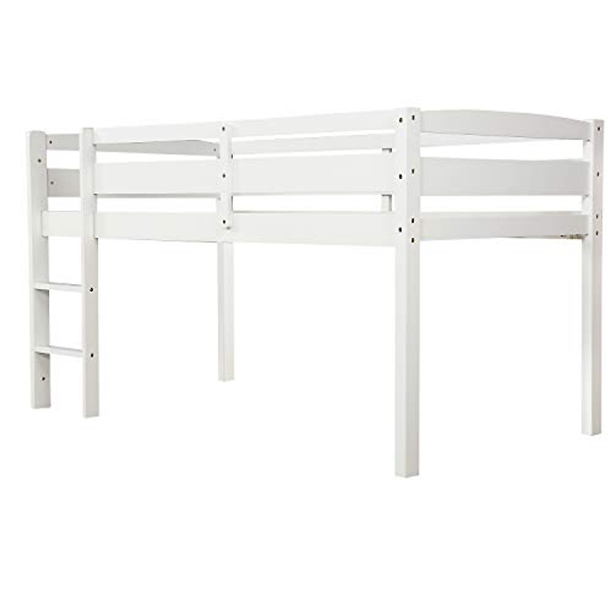 Merax LUMISOL Junior's Low Loft Bed for Kids, Twin Loft Bed with Guard Raill and Built-in Ladder, Bed Bedroom Furniture (White)