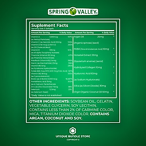 Spring Valley, Hair Skin and Nails Vitamins, Softgels, 5,000 Mcg, 120 Count Dietary, Hair Skin Nails Supplement + 7 Day Pill Organizer Included (Pack of 2)